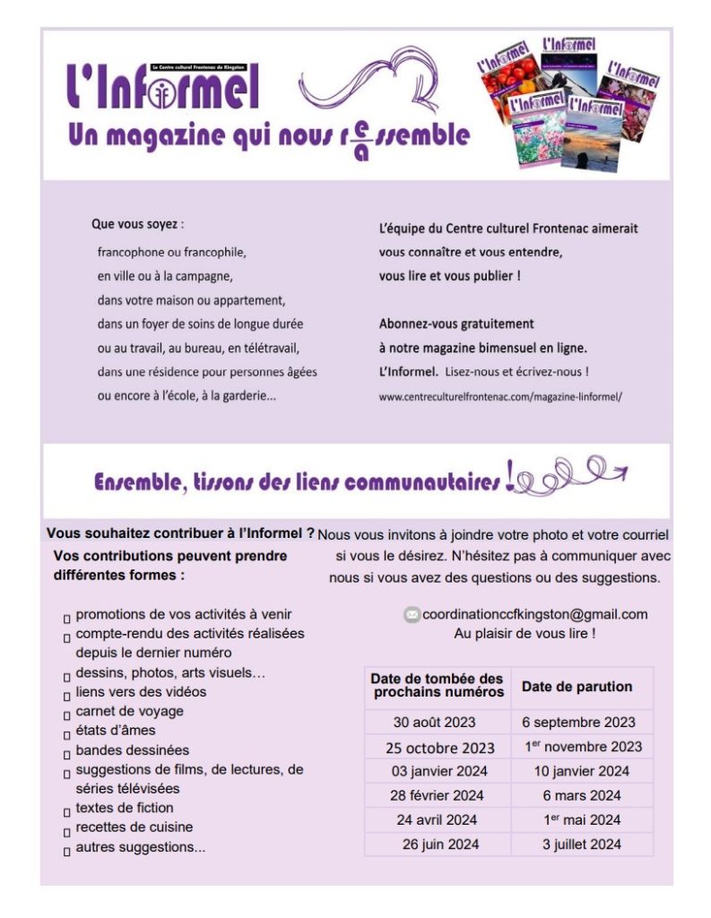 Informel Présentation et Dates de tombées et de publication – Saison 23 ...